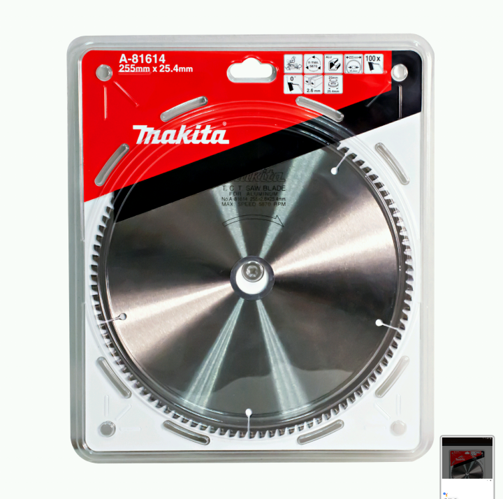 Makita saw blade carbide tipped for aluminum size 255 MM 25.4 MM*2.6 MM *100T Part no A-81614 ใบ ...