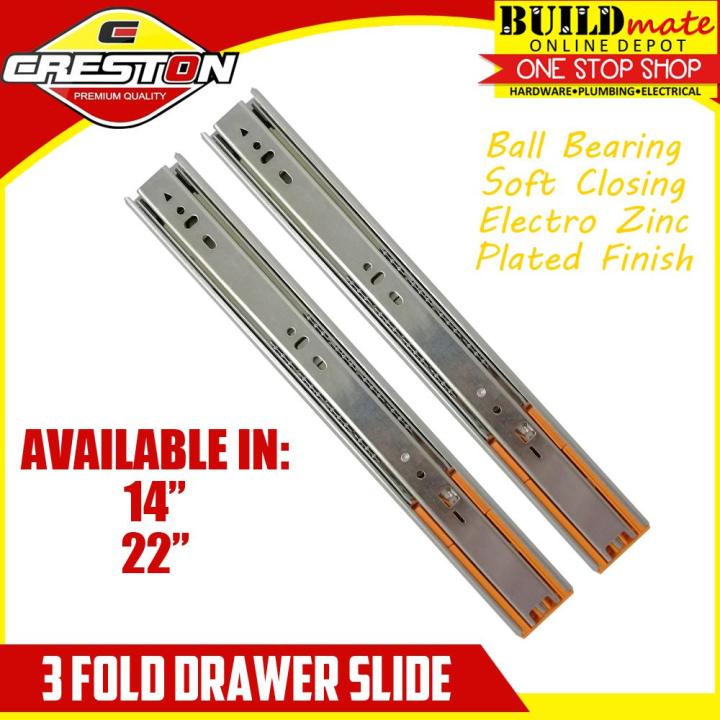 BUILDMATE Creston Drawer Slide Soft Close 3FOLD ZINC Plated 14 / 22 ...