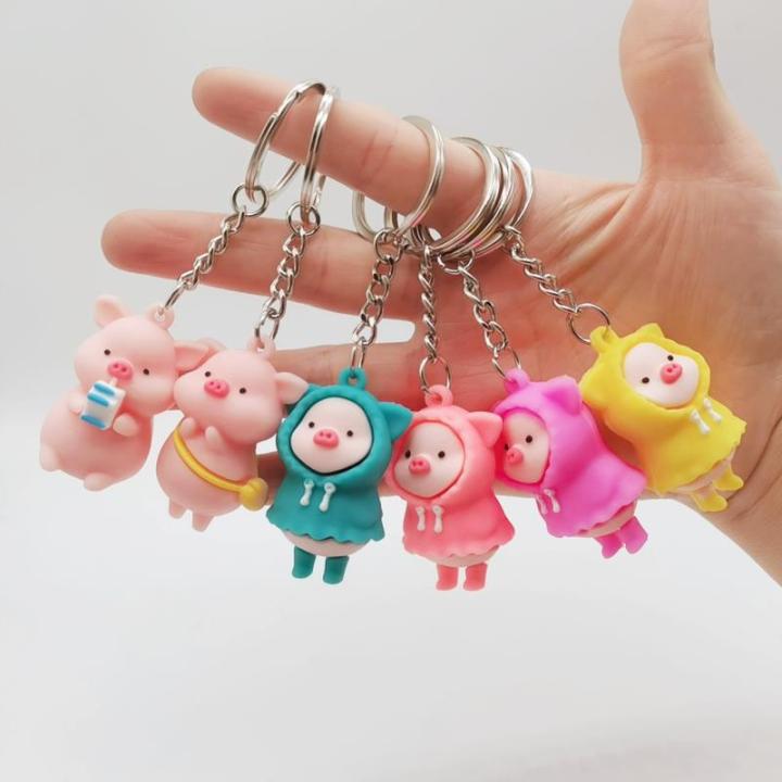 Maraa Cartoon Cute Raincoat Piggy Doll Keychain Holding Milk Pig Key ...