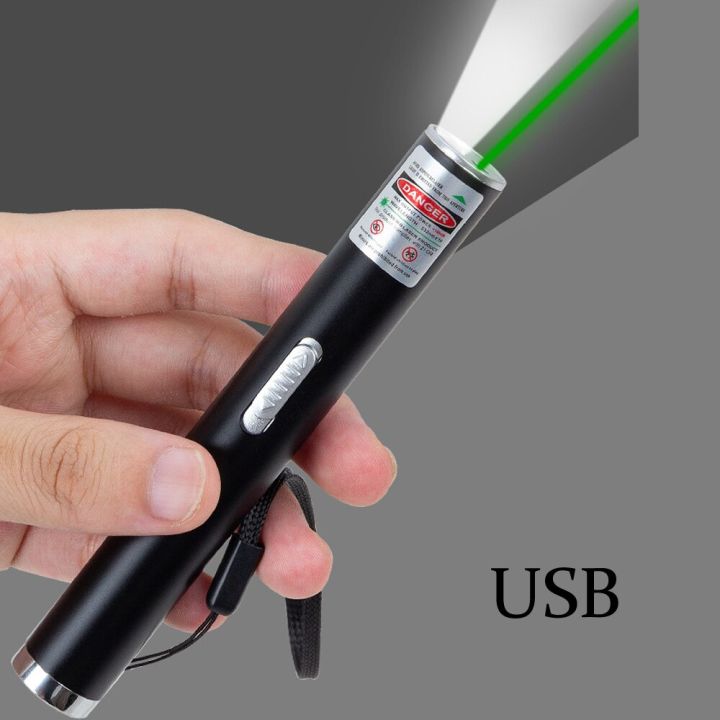 2 in 1 Green Laser Pointer- USB + LED Torch Continuous Line 5MW 532nm Green Dot Mini Laser ...