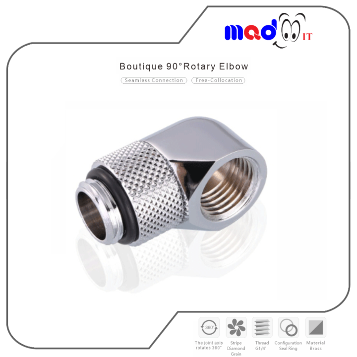 ฟิตติ้ง 90 องศา G1/4 สีเงิน (90 ํRotary Elbow) สำหรับชุดน้ำระบบเปิด ...