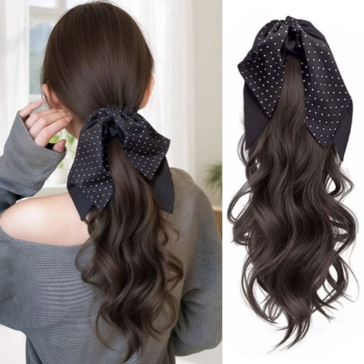 HESTING tiếng Hàn Bộ tóc giả đuôi ngựa nơ bướm chấm bi Kẹp móng Tổng ...