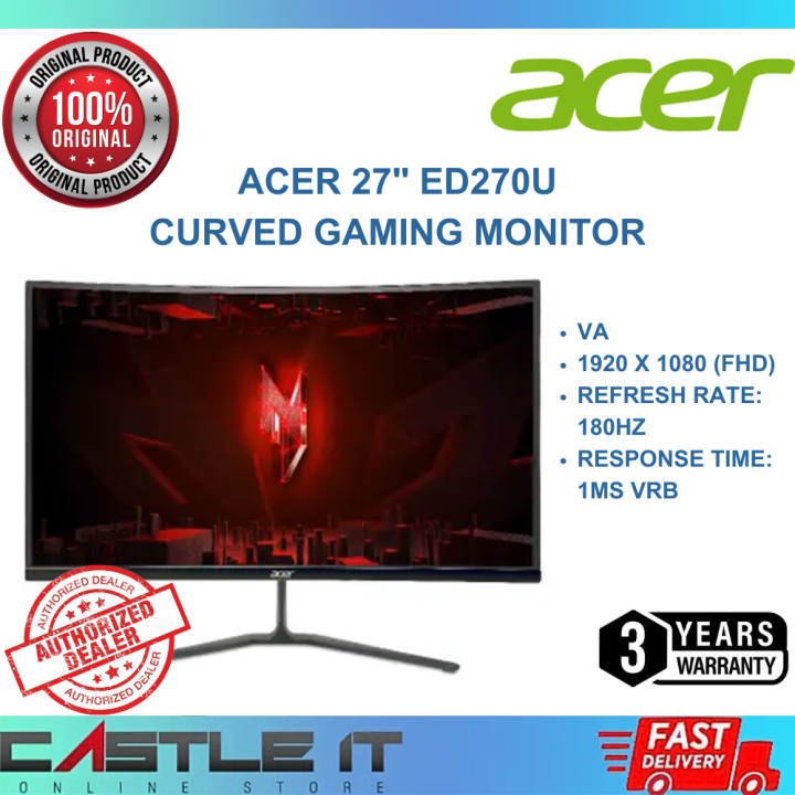 Acer 27" CURVED ED270U S3BMIIPX VA WQHD 165HZ 1MS HD-MI DP DisplayPort ...