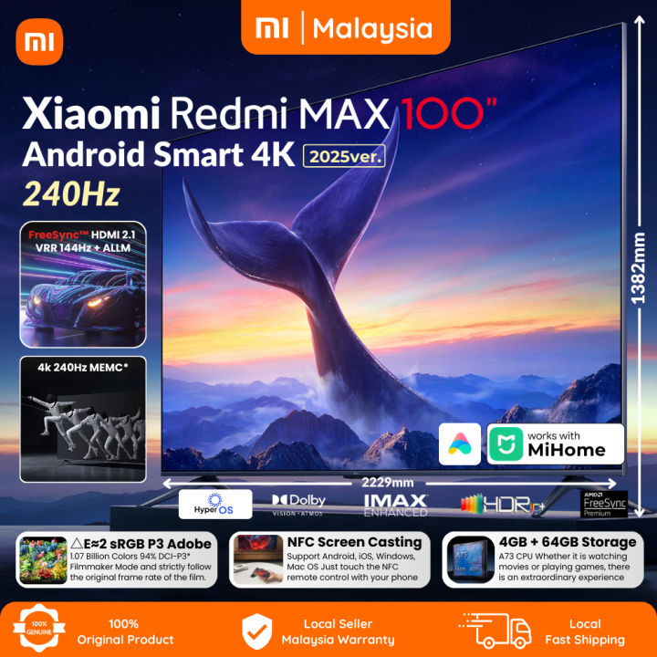 Xiaomi Redmi MAX TV 85" | 90" | 100" inch 4K UHD Android Smart Gaming ...