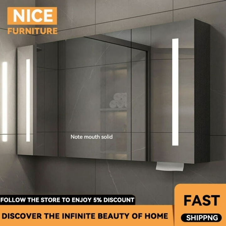 Solid Wood Intelligent Bathroom Mirror Cabinet Wall-mounted Washroom ...