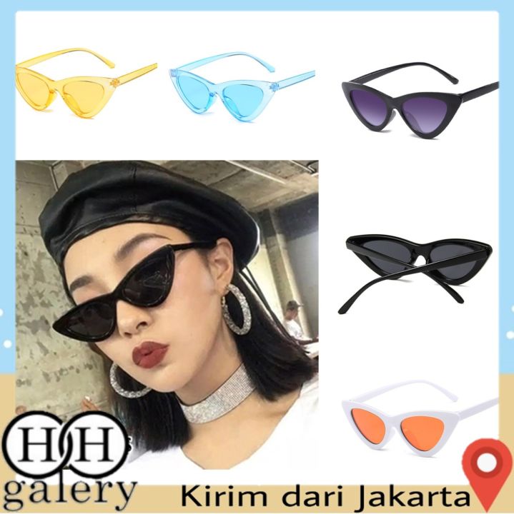 Kacamata Hitam KM85 Korean Ulzzang Triangle Vintage Cat Eye Sunglasses Women Men Kacamata Gaya ...