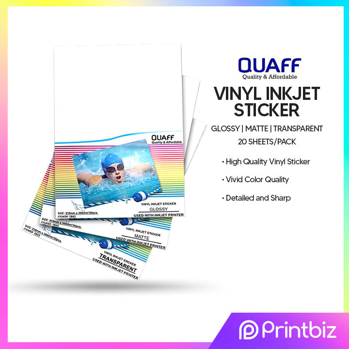 QUAFF Vinyl Inkjet Sticker A4 Size GLOSSY | MATTE | TRANSPARENT 20 ...