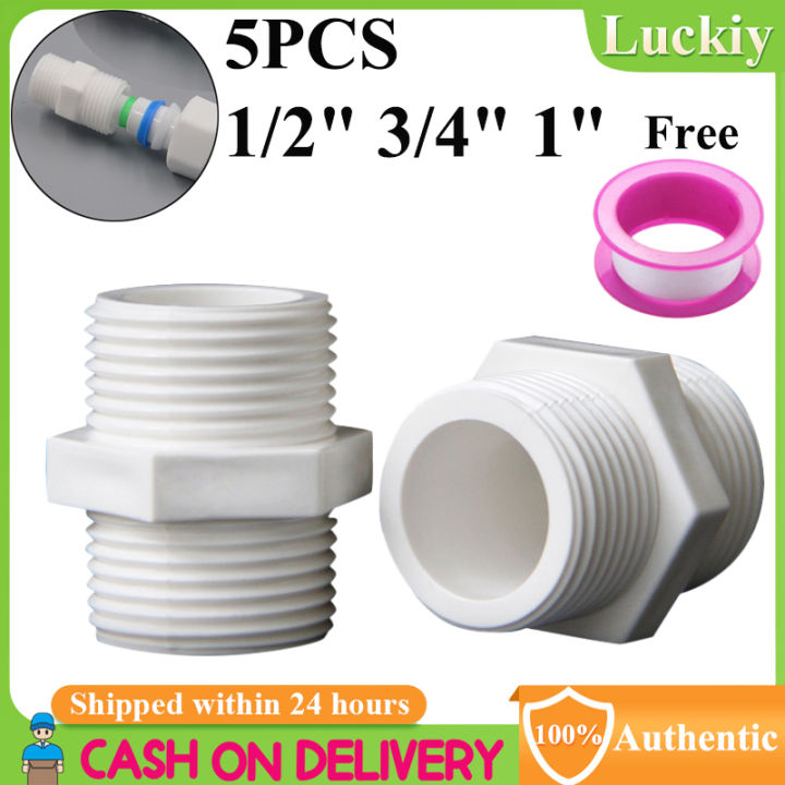 1/2 3/4 1inch White PVC Nipple Connector Double Male Thread Joint ...