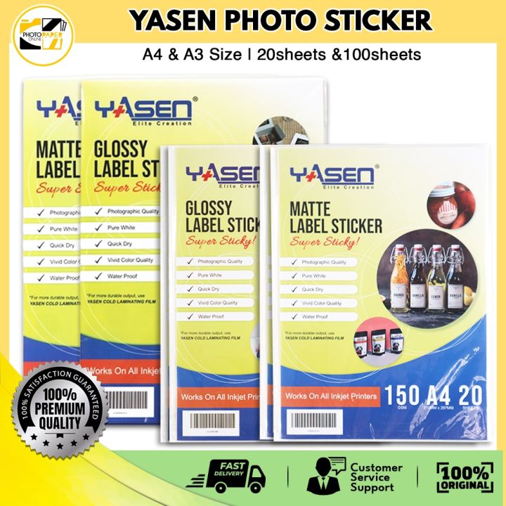 Yasen Label Sticker Paper A4/A3 150gsm Matte/Glossy Printable 20sheets ...