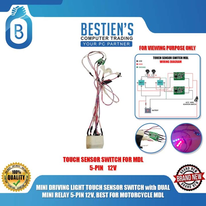 MINI DRIVING LIGHT TOUCH SENSOR SWITCH with DUAL MINI RELAY 5-PIN 12V ...