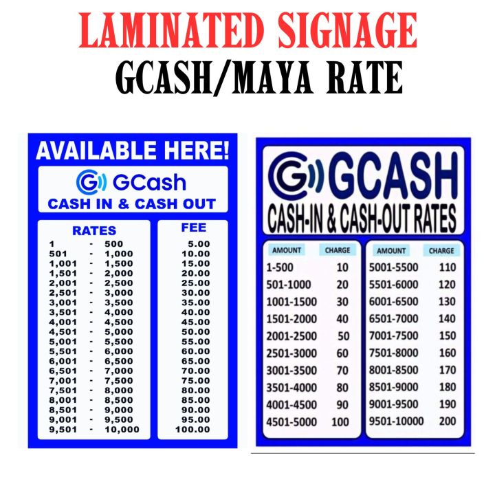 GCASH RATES SIGNAGE LAMINATED 8X11 SIZE | Lazada PH