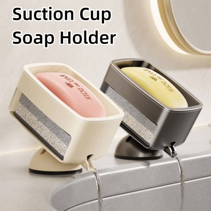SWEET TIM Self-Draining Suction Cup Soap Holder with Sponge Portable ...