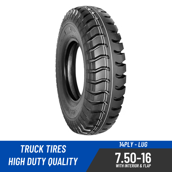 7.50-16 (14ply) Lug - Truck Tires with Interior Tube and Flap 750x16 ...