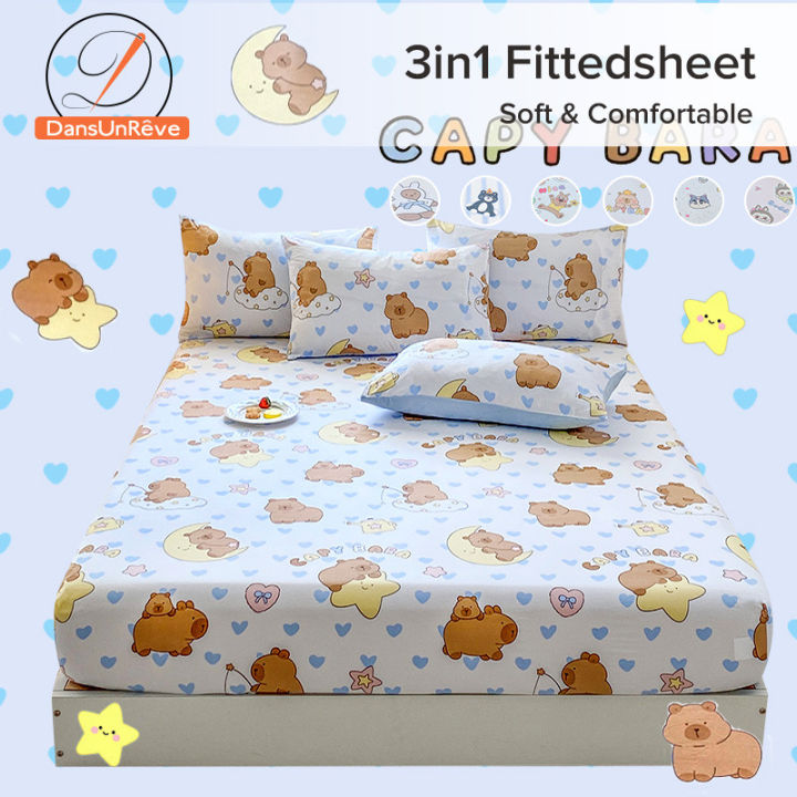 Dansunreve 3in1 Capybara Bedsheet Soft Breathable Kuromi Labubu ...
