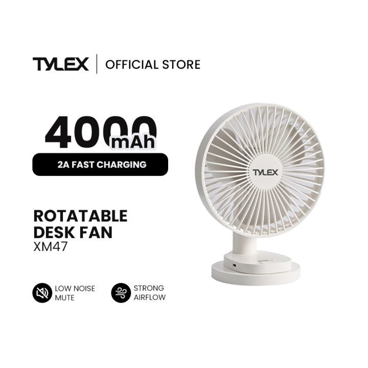 TYLEX XM47 Rotatable Desk Fan 4000mAh Rechargeable 2A Fast Charging ...