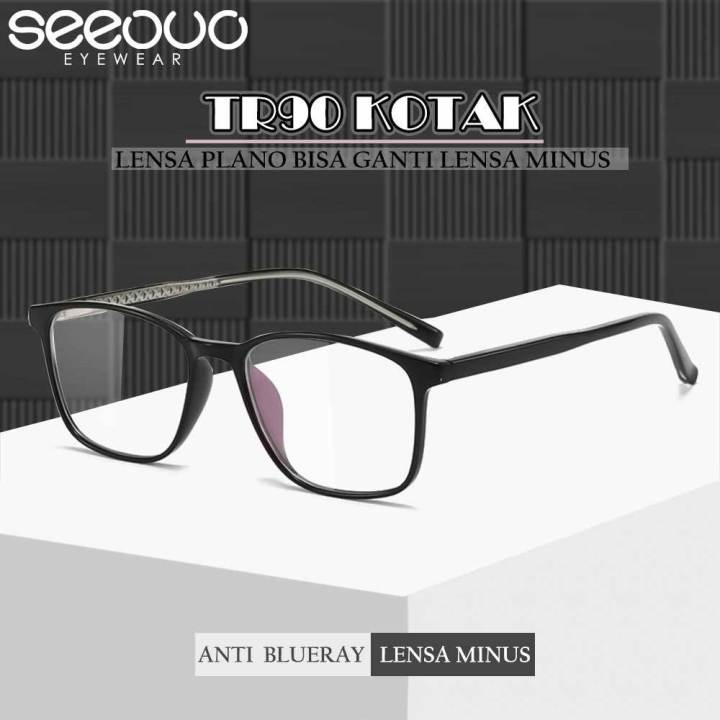 Seeouo Frame Kacamata Plano Lens Model Kotak Stylish TR90 Comfortable ...