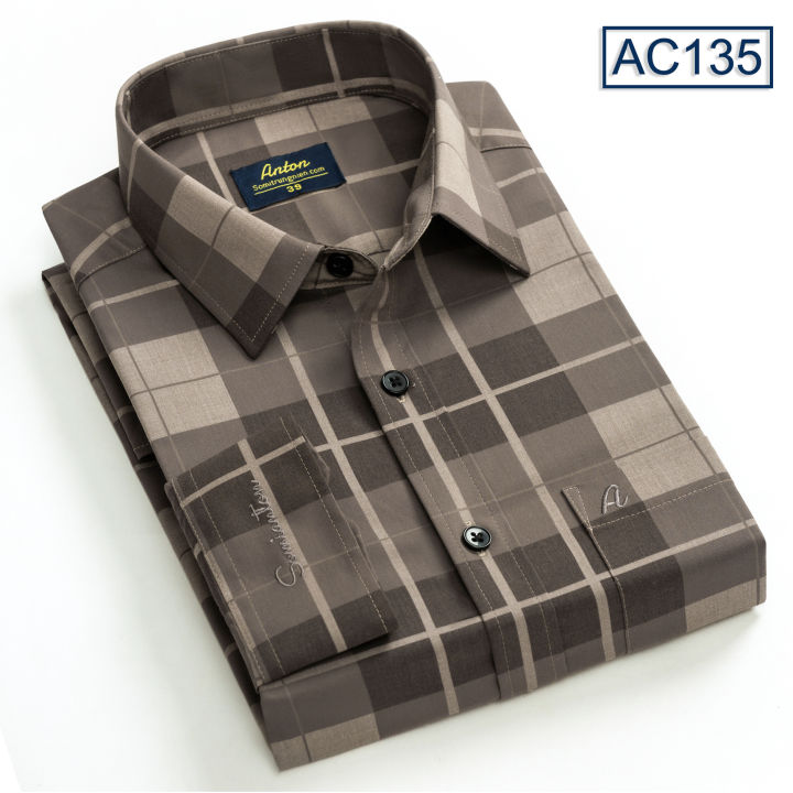 Áo Sơ Mi Nam Trung Niên Công Sở Dài Tay Thương Hiệu Anton Vải Sợi Tre Kẻ Caro Màu Nâu - AC135 ...