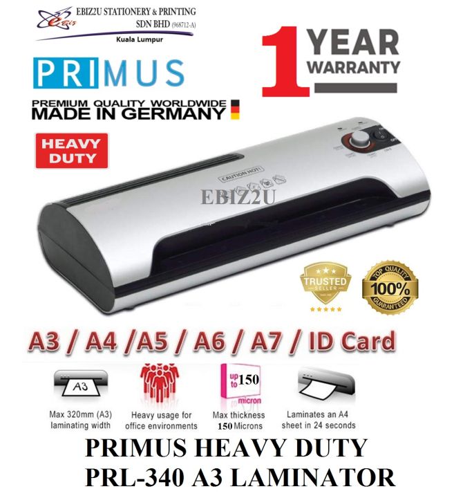 PRIMUS HEAVY DUTY PRL-340 A3 LAMINATOR ( 1 YEAR WARRANTY) (A3 Laminator ...