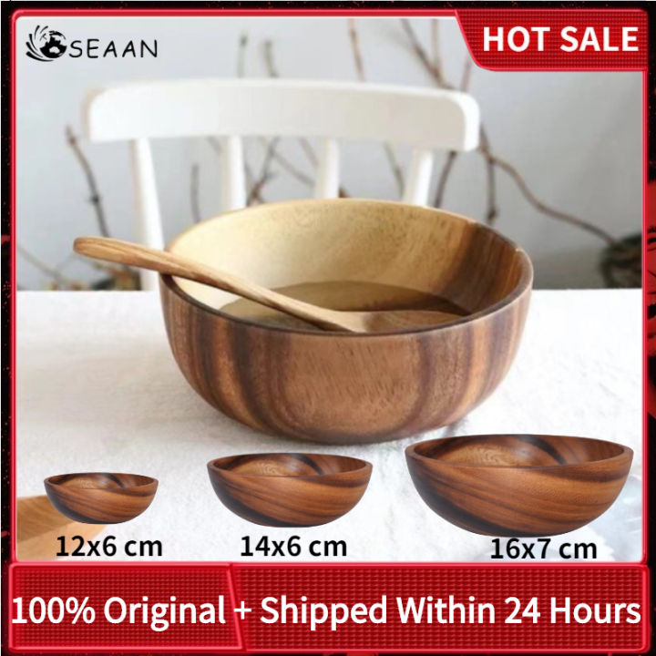 Acacia Wooden Bowl Wood Grain Korea Japanese-Style Basin Tableware ...