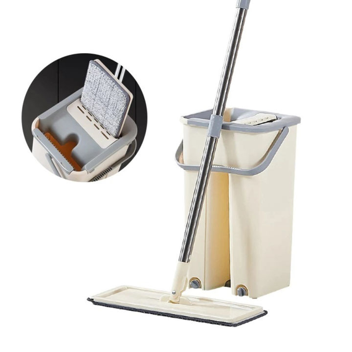 Modern Mop Set Self-Wash And Squeeze Dry Flat Mop With Bucket Mop Pad 2 ...