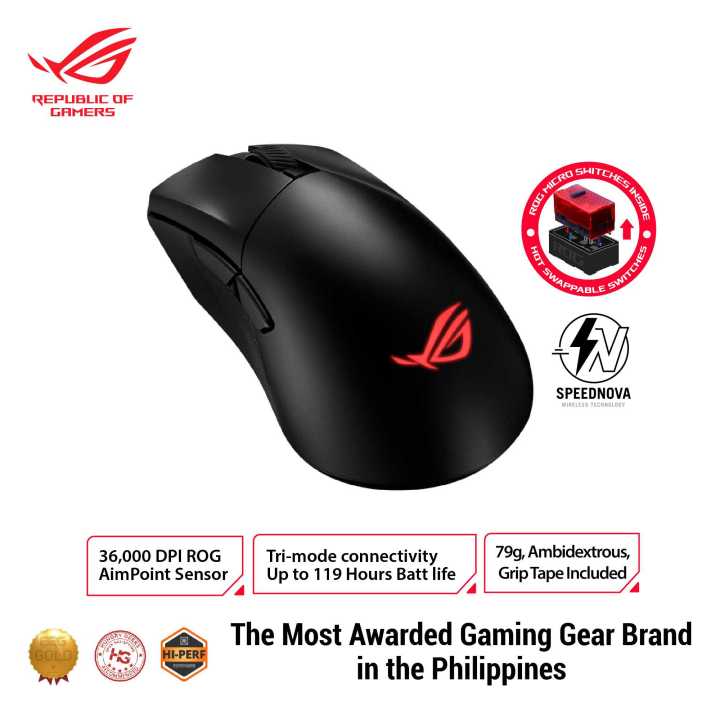 ASUS ROG Gladius III Wireless Aimpoint Gaming Mouse, 3 Connection Modes - Wired / Bluetooth / RF ...