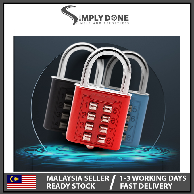 SIMPLYDONE SILVER 8 Digit Push Button Password Lock Chrome Plated Anti ...