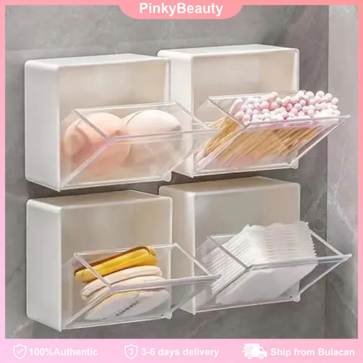 Multifunctional Transparent Plastic Wall Storage Boxes Bathroom Jewelry Makeup Cotton Swabs Self ...