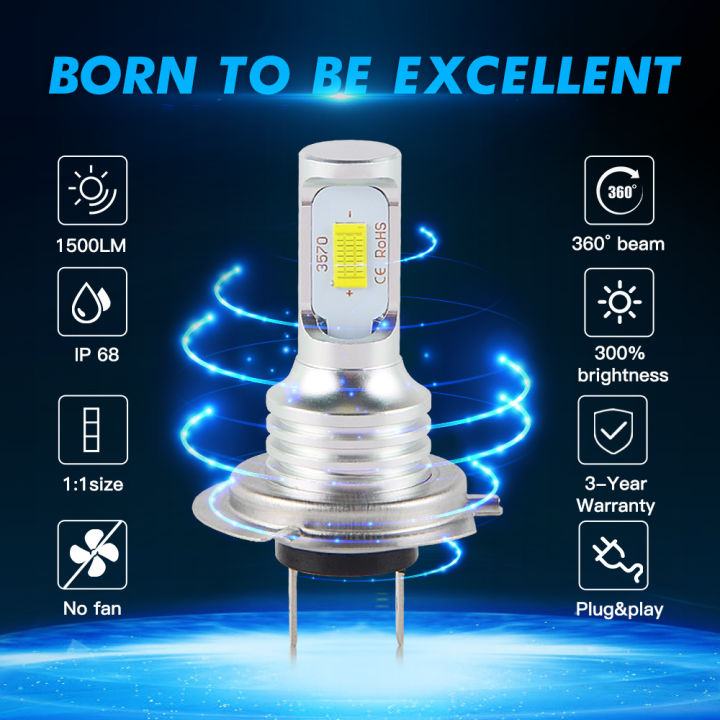 Bevinsee H7 LED Motorcycle Lamps Bulbs 6500K 100W 1500LM H11 9005 ...