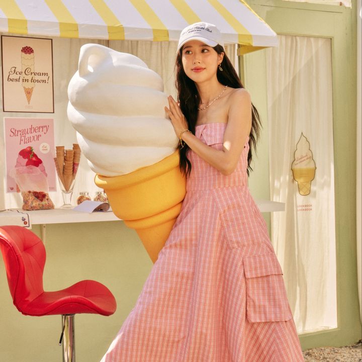 lookbooklookbook pippin dress pink scott ชุดเดรส เกาะอก สีชมพู ลายสก็อต ...