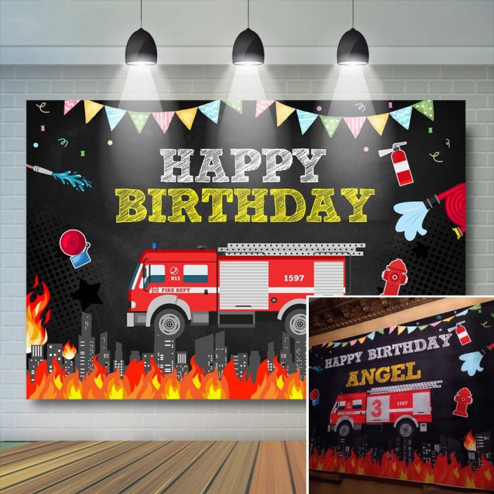 Firefighter Birthday Party Backdrop Fireman Fire Truck Photography ...