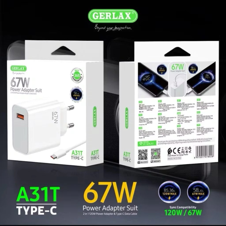 GERLAX- Charger 67W A31T POWER Adapter Suit FAST Charging Support MI ...
