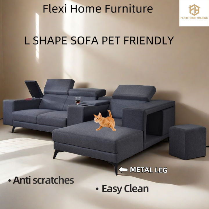 Anti Scratches&Easy Clean L Shape Sofa 3 SEATER FREE 2 STOOL | Lazada