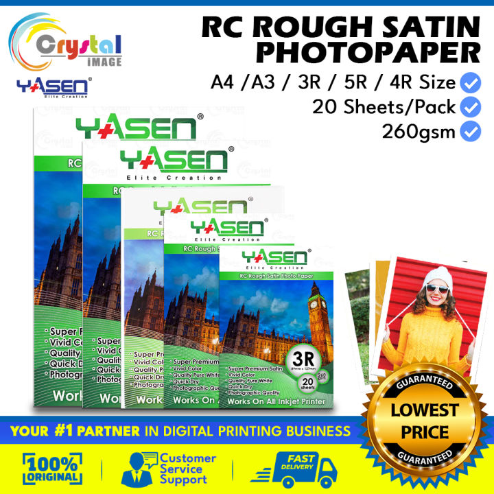 Yasen RC Rough Satin Photo Paper A4 Size 20 Sheets(A3 / 5R / 4R / 3R ...