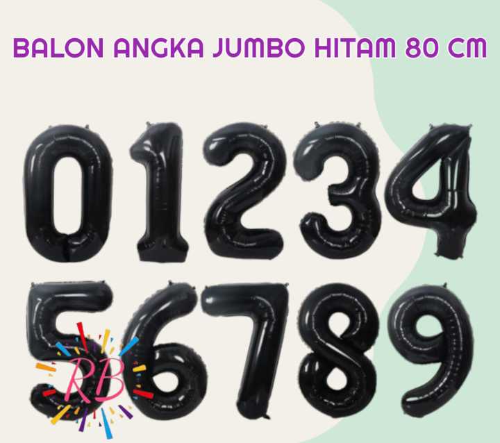 Balon Angka Jumbo 80 Cm HITAM / Balon Foil Angka 80cm / Balon Angka ...