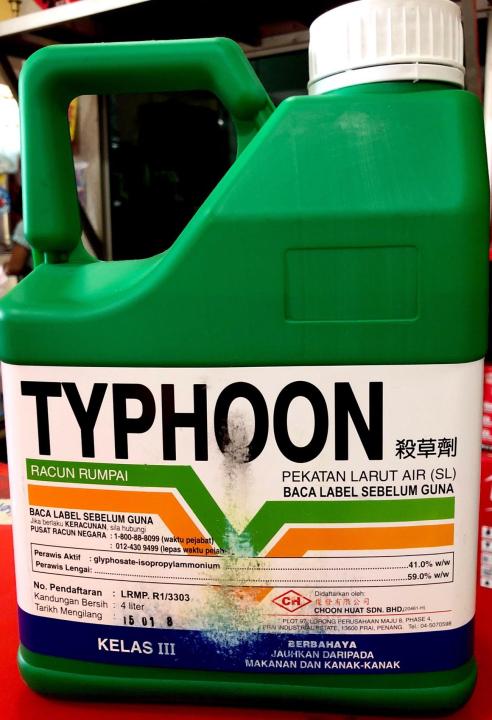 Racun Rumput / Rumpai TYPHOON Glyphosate 41% Herbicide 4 Liter | Lazada
