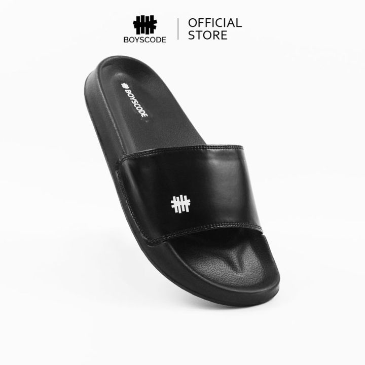 BOYSCODE Sendal Selop Pria Wanita Original Petir Logo Fullblack ...