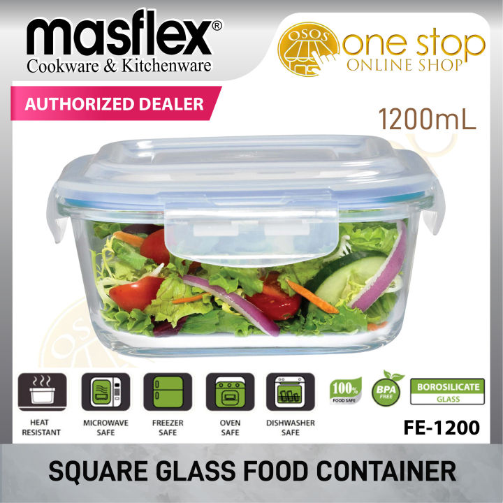 Masflex Original 1200 ml Square Borosilicate Glass Food Container 100% ...
