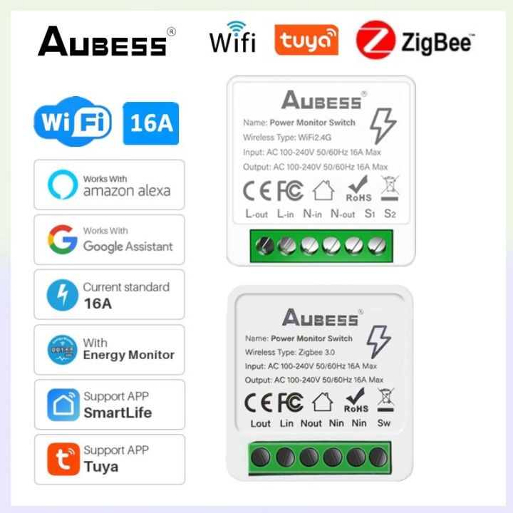 ZigBee Tuya WiFi Mini DIY Smart Switch With Power Monitor 16A Remote Timing Control Relay ...