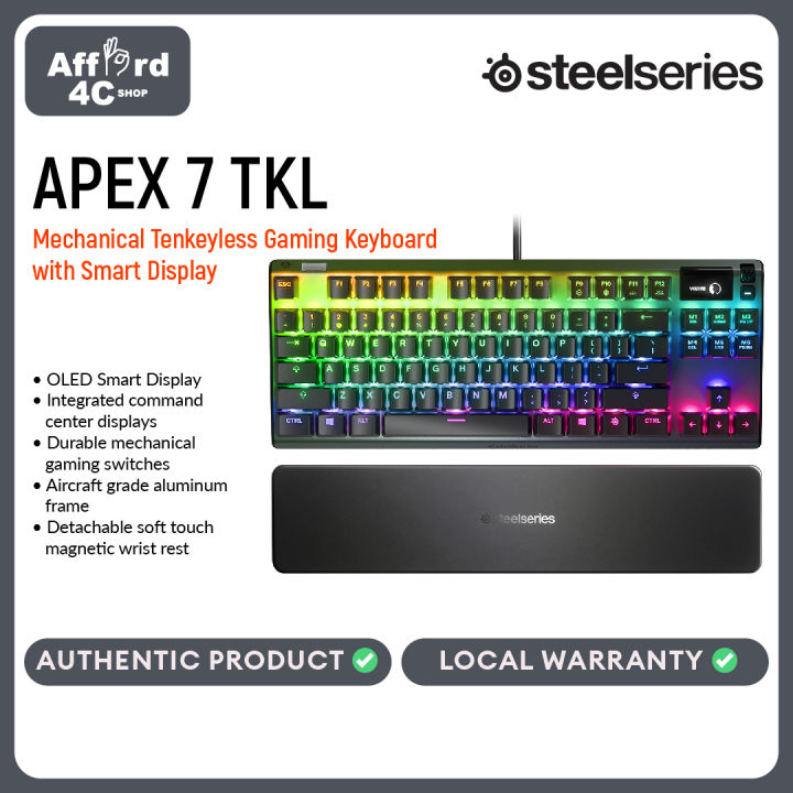 SteelSeries Apex 7 TKL Compact Mechanical Gaming Keyboard – Red Linear – OLED Smart Display ...