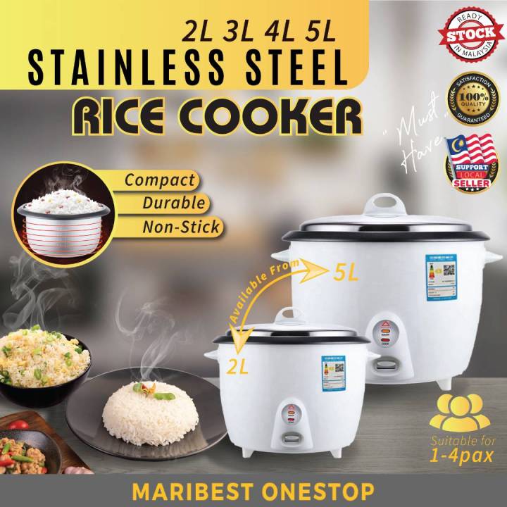 2L 3L 4L 5L Stainless Steel Rice Cooker Non-Stick Multipurpose Small ...