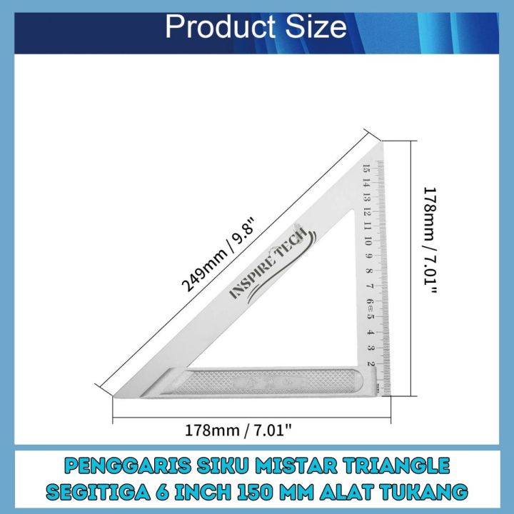 Penggaris Segitiga Siku Aluminium Stainless Triangle Ruler 6INCH ...