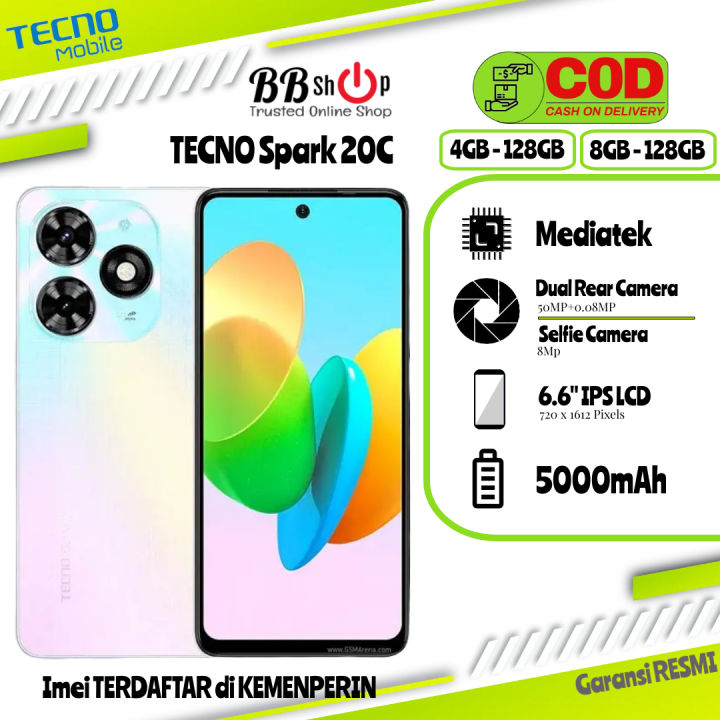 Tecno Spark 20C [4GB+128GB] [8GB+128GB] Garansi Resmi 1 Tahun, Display Type IPS LCD, Size 6.6 ...