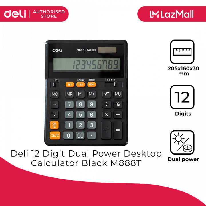 Deli M888T 12 Digit Dual Power Desktop Calculator Black | Lazada PH