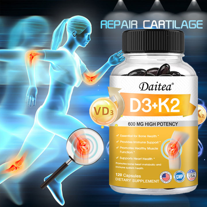 DAITEA 5000IU Vitamin D3 + 300mcg Vitamin K2 Capsules Promote Calcium ...