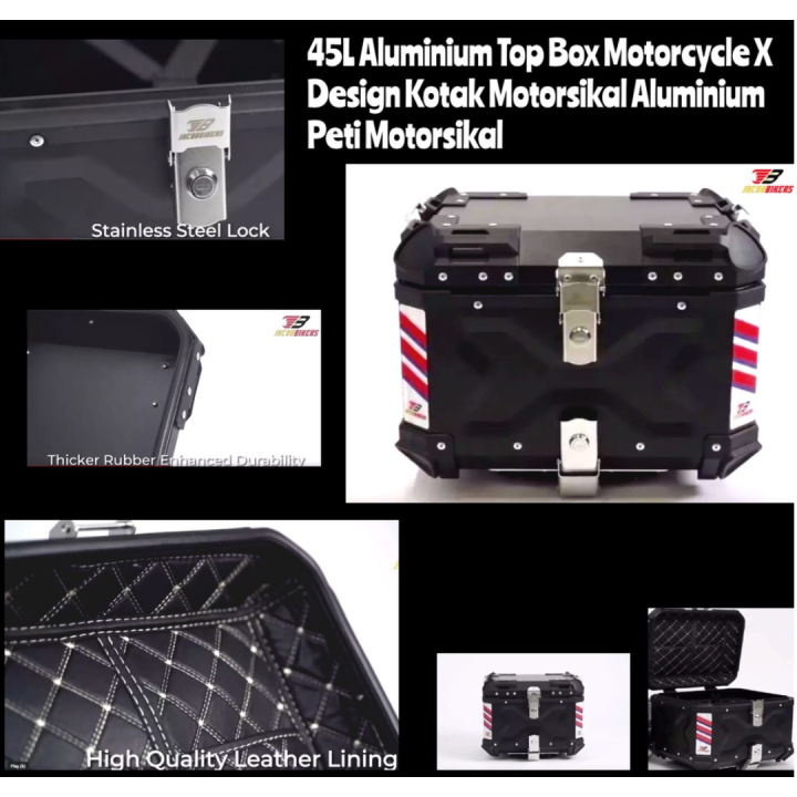 Aluminium Top Box Motorcycle 45L 28L BLACK SILVER COLOUR Design Kotak ...