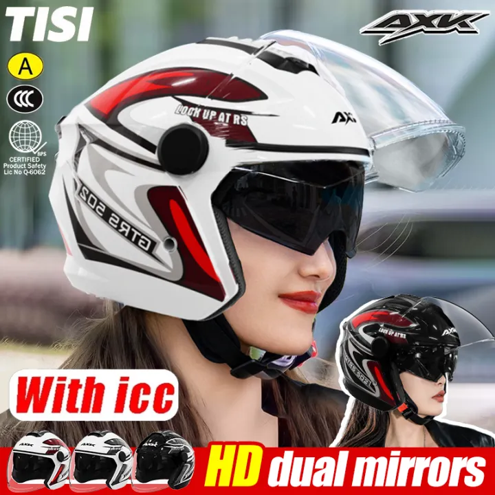 AXK Motorcycle Helmet Half Face Helmet Unisex HD Double Mirror ...