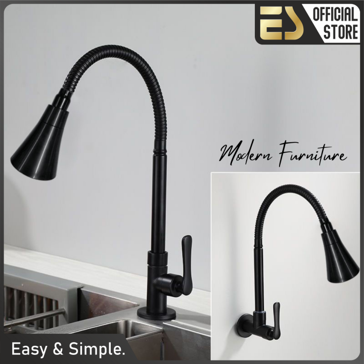 Kran Angsa Fleksibel Kran Cuci Piring Hitam Kran Sink Kran Dapur ...