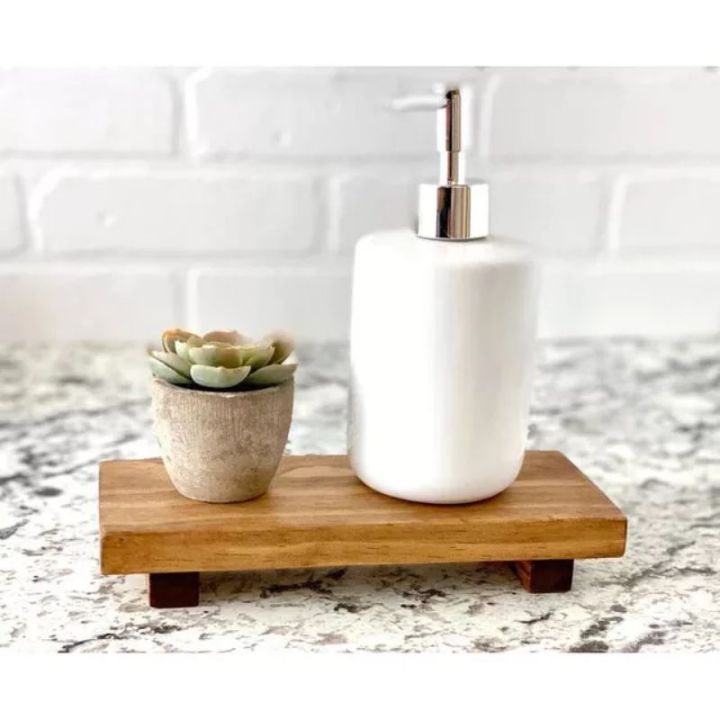 Wooden Farmhouse Vanity Tray Soap Stand Wood Riser Pedestal Stand Sink ...