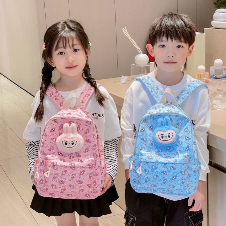 LABUBU Kids Cartoon Backpack, Lightweight Nylon Double Shoulder Bag ...