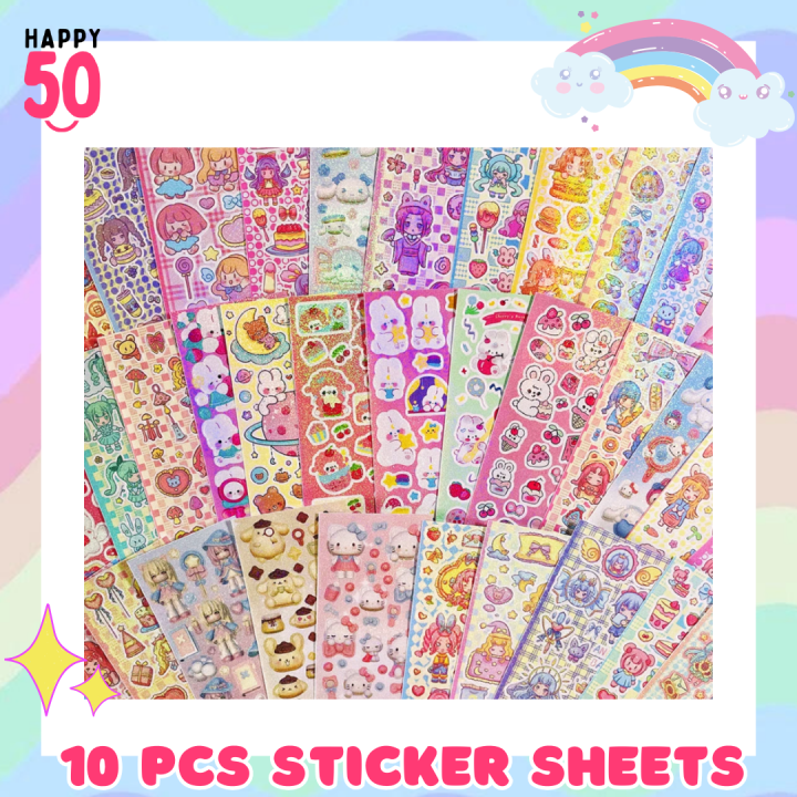 10pc Sticker Sheets Kawaii Sanrio Cute Tumbler Notebook Stickers ...